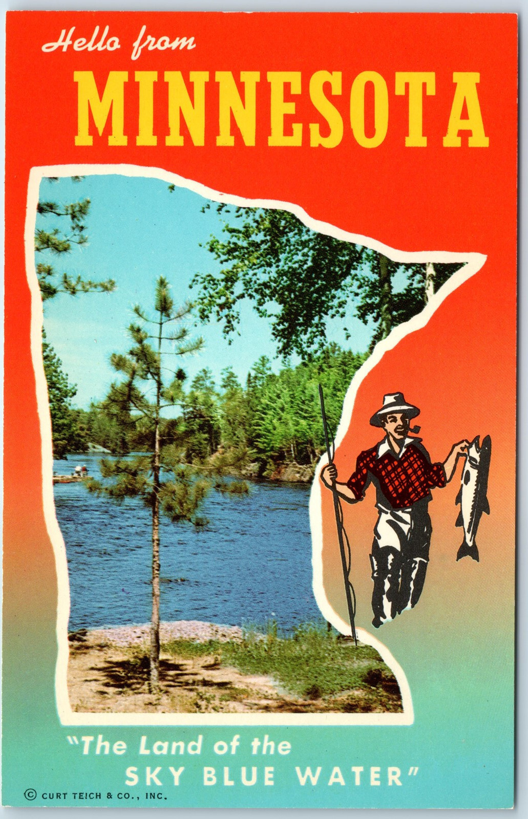 1964 MN Hello from Minnesota Greetings Fishing "Land of the Sky Blue ...