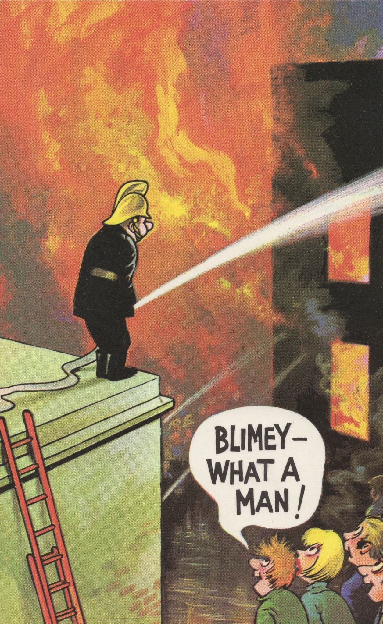 Fireman Disaster Fire Rescue 1970s Bamforths Comic Postcard | Topics ...