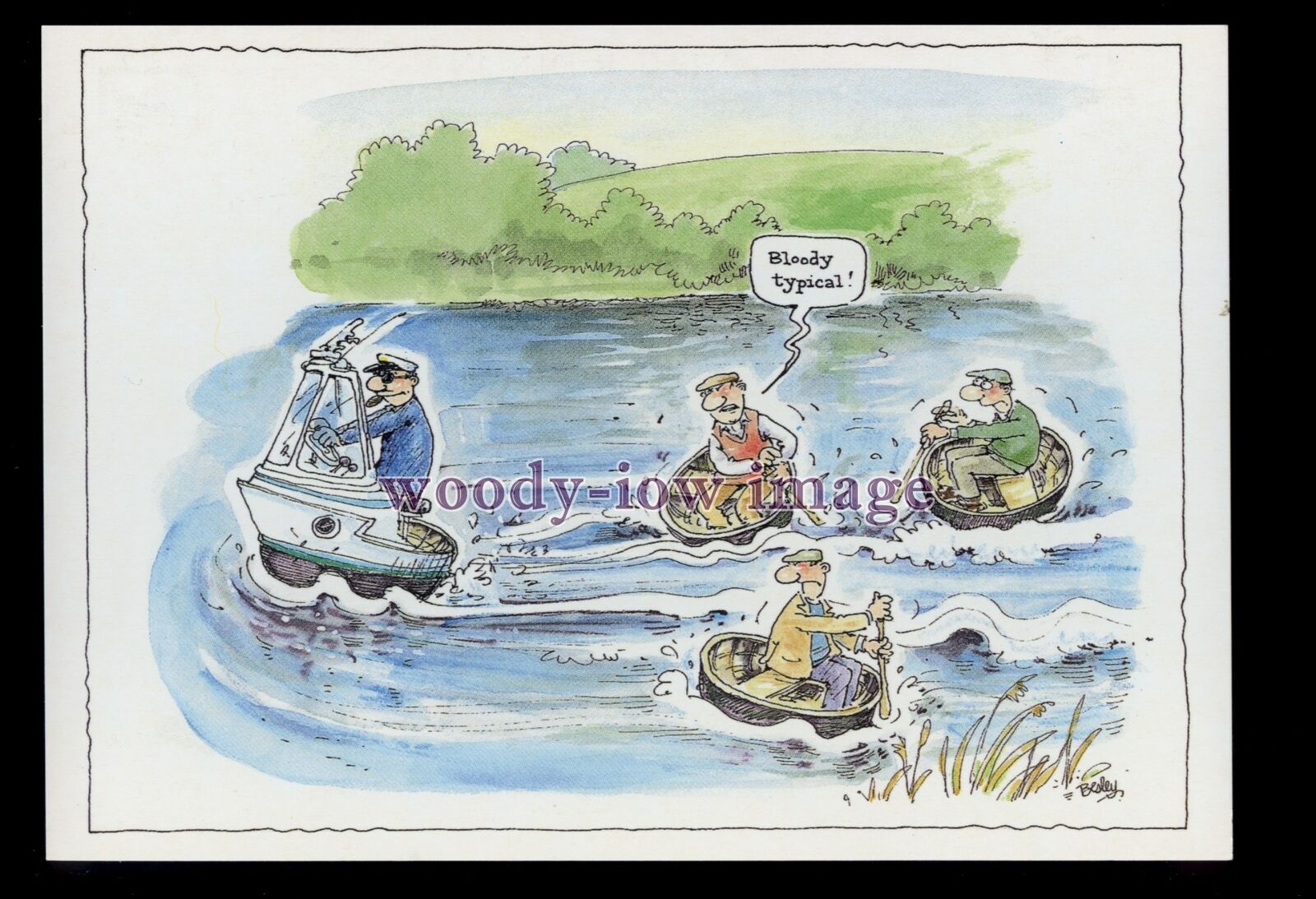 BES110 - Boating - Bloody Typical!! caught in the wash, comic postcard ...