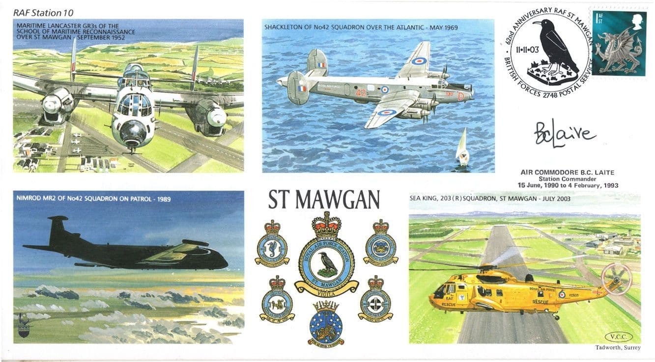St Mawgan RAF Station BC Laite Military Map LTD TO 100 Hand Signed FDC ...