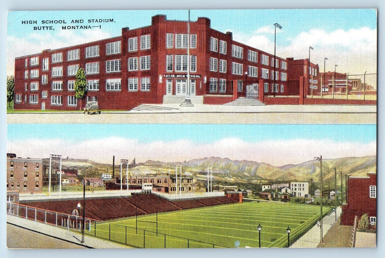 c1940's High School Campus Building & Stadium Ball Field Butte Montana ...
