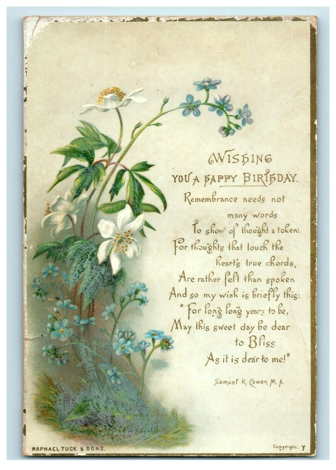 1880s-90s Raphael Tuck Birthday Wish Card Poem Samuel K Cowen P216 ...