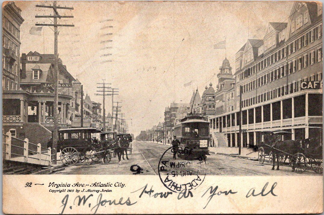 New Jersey Atlantic City Trolley & Horse Drawn Wagons On Atlantic ...