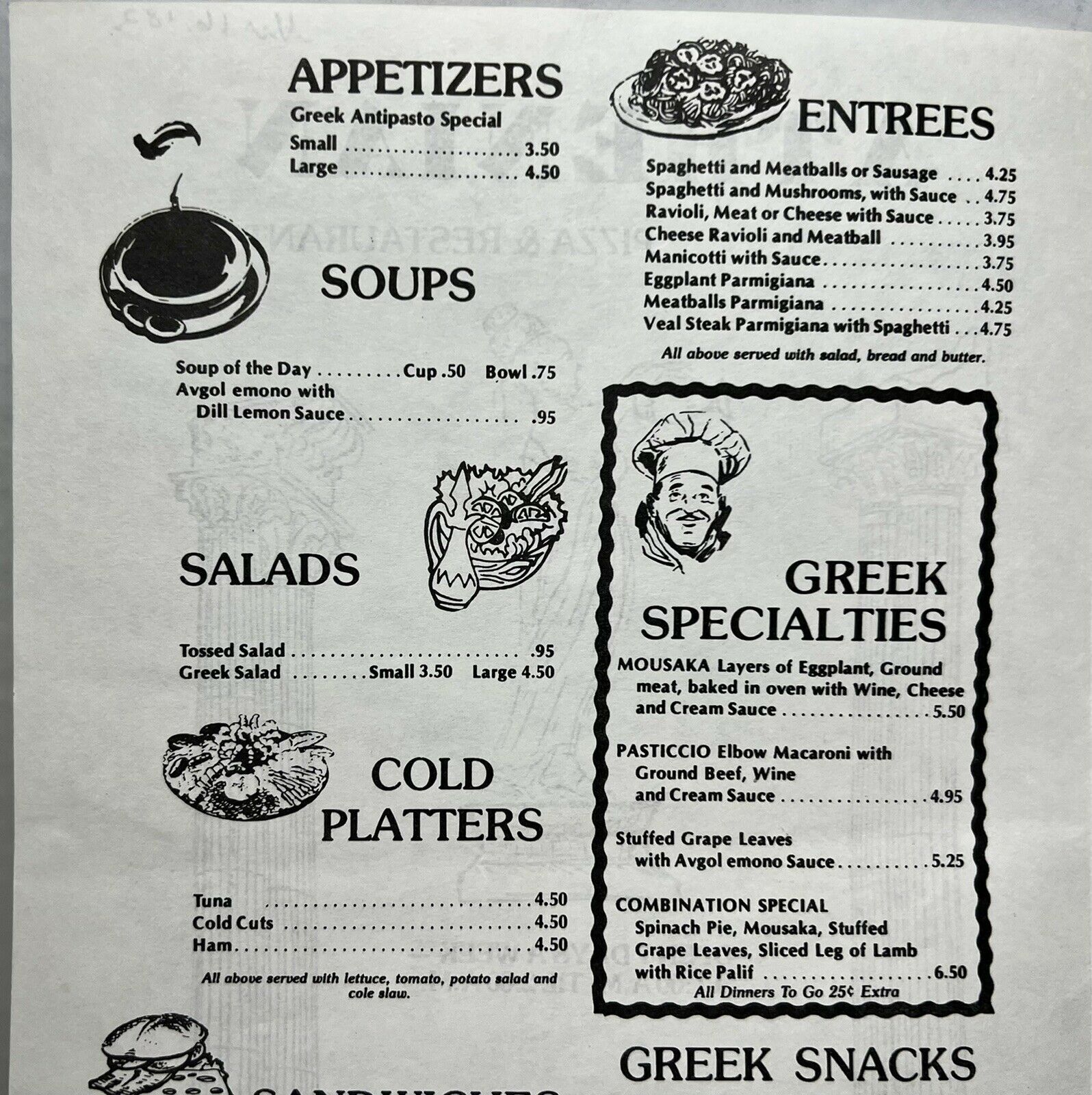 Vintage 80's 1982 Athenian Pizza & Restaurant Menu Princeton NJ ...