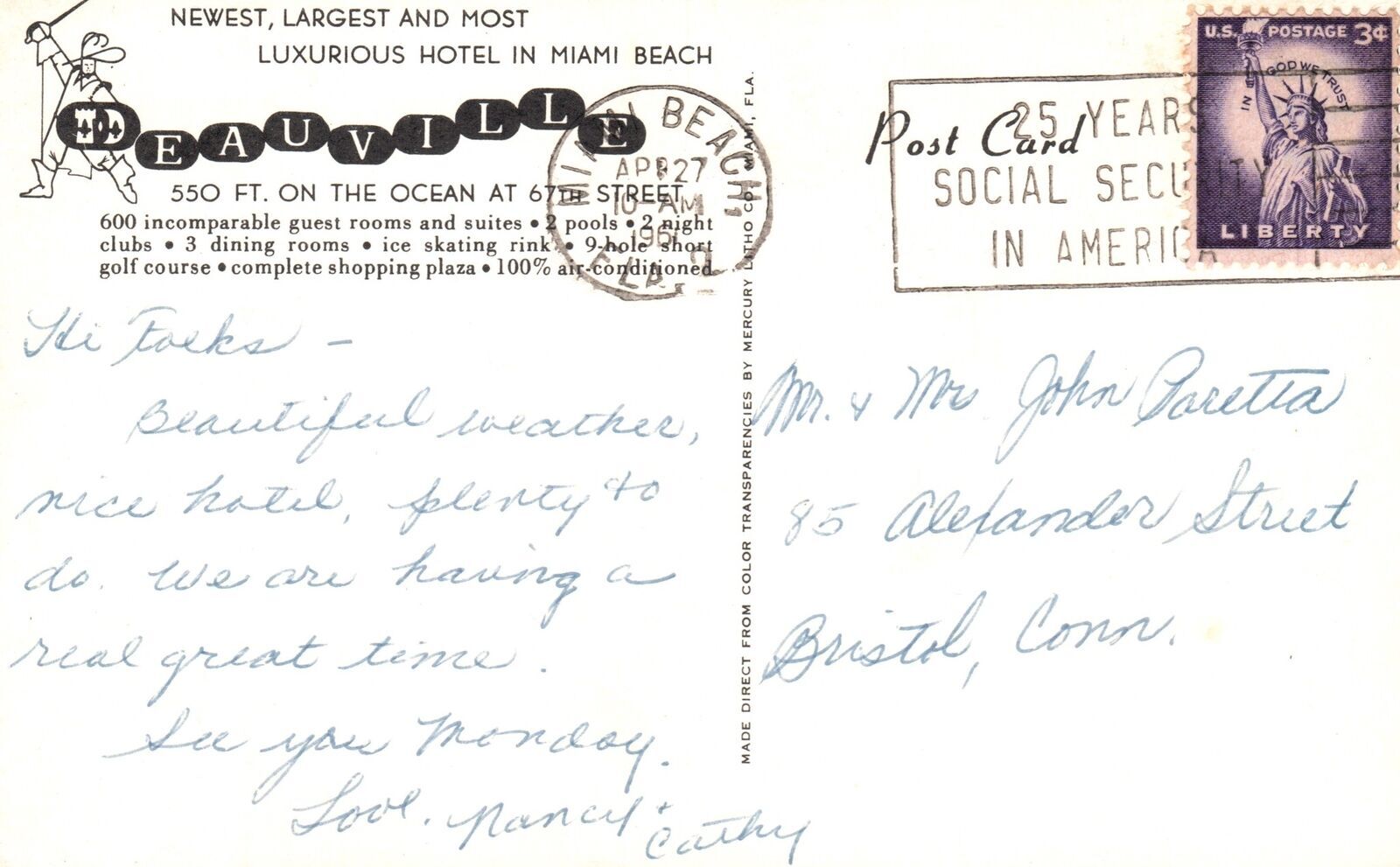 Vintage Postcard 1960's Deauville Luxurious Hotel Rooms Miami Beach ...