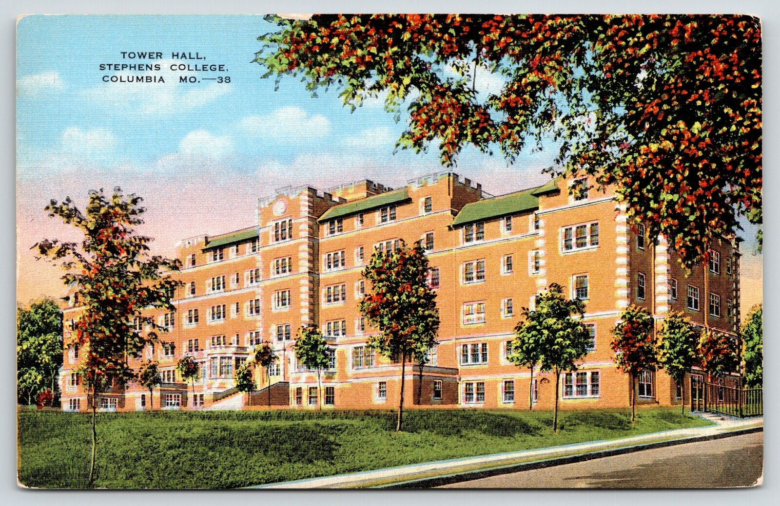 Columbia Missouri~Stephens College Tower Hall~1940s Linen Postcard ...