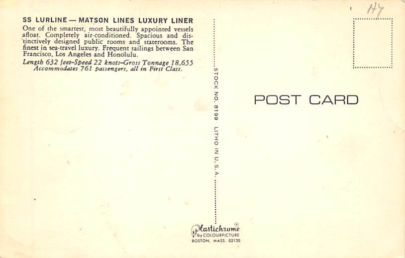SS Lurline Matson Lines Ship | Topics - Other, Postcard / HipPostcard