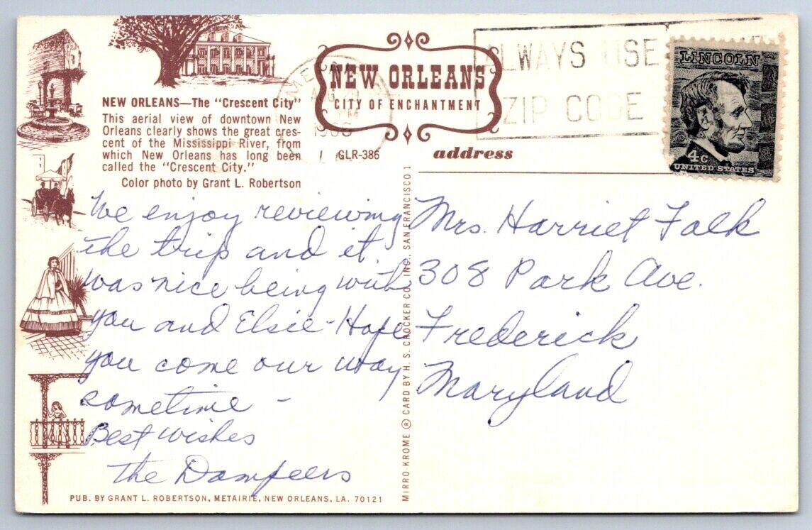 Aerial View Of Downtown New Orleans, Louisiana, 1966 Postcard, Zip Code ...