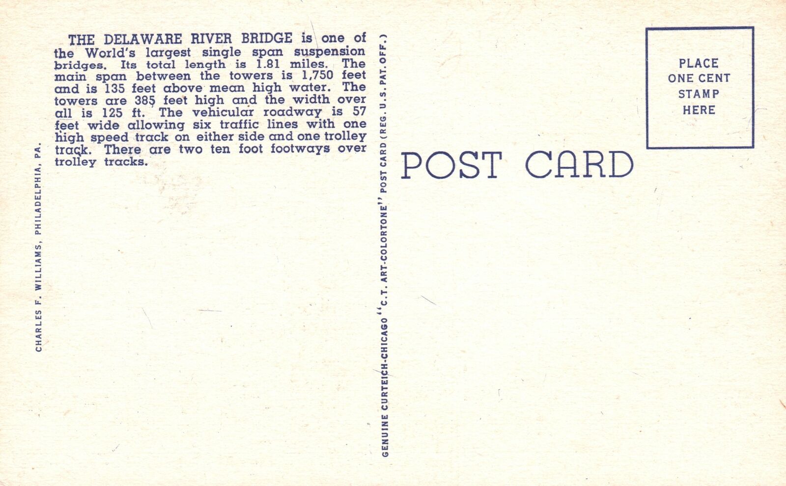 Vintage Postcard 1920s Delaware River Bridge Connecting Philadelphia ...