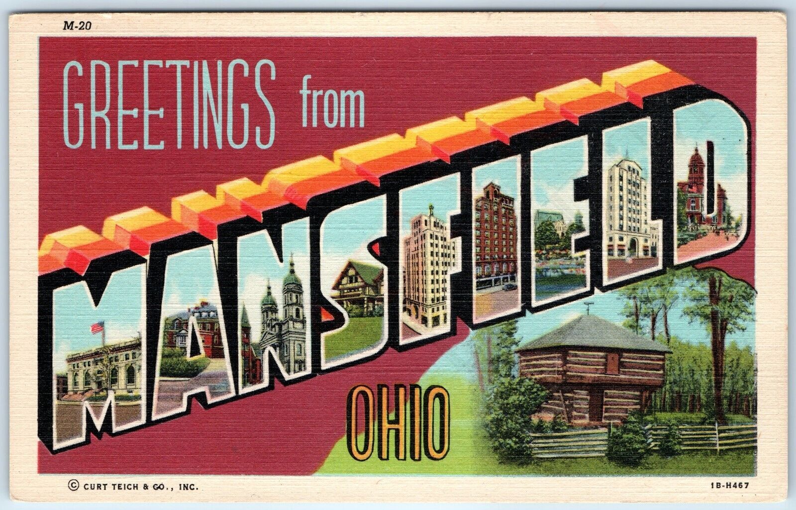 1941 Mansfield, OH Greetings from Large Letter Bubble Multi View ...