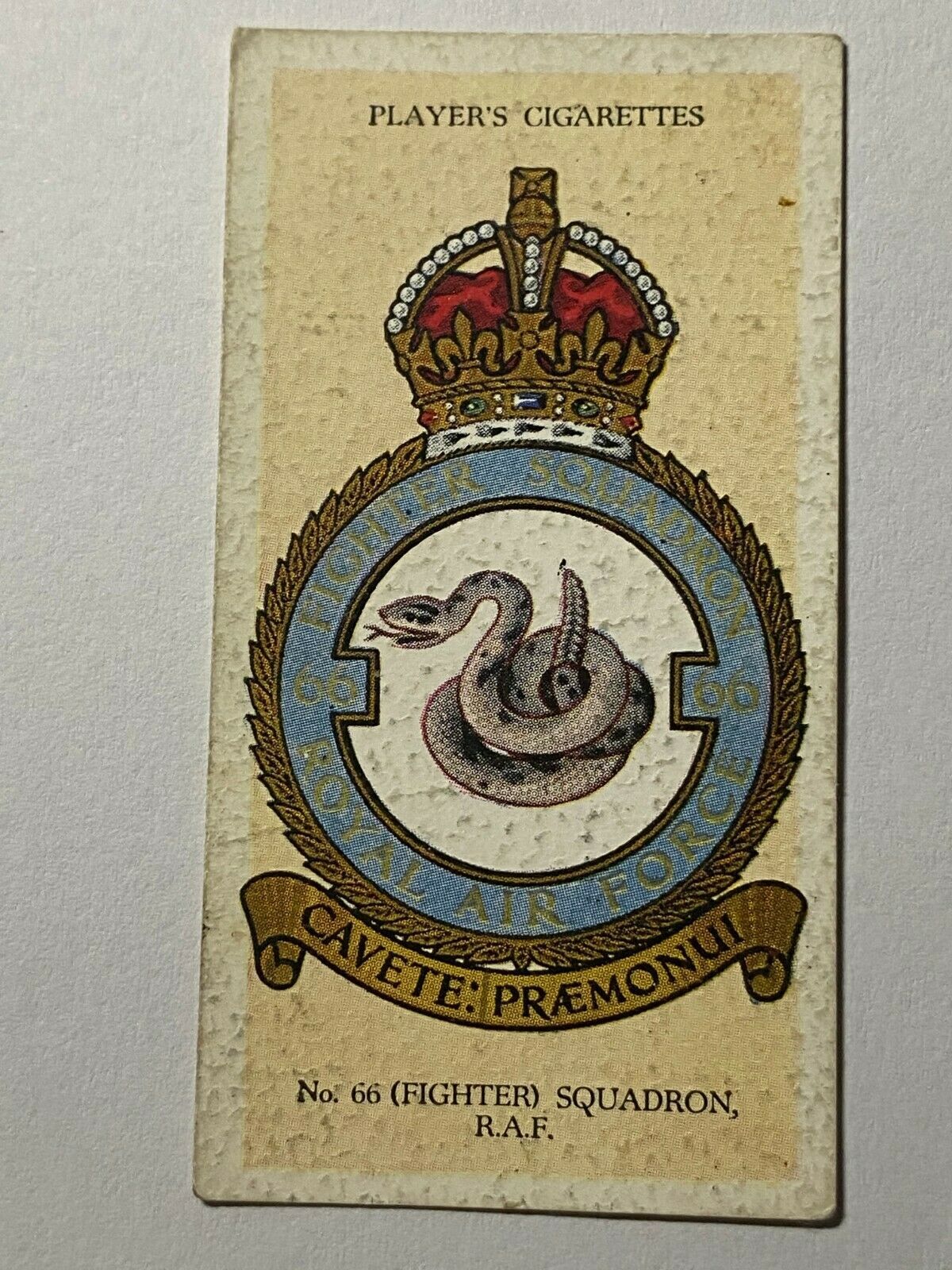 Cigarette Card - Players RAF Badges #38 66 Fighter Squadron (Uu15 ...