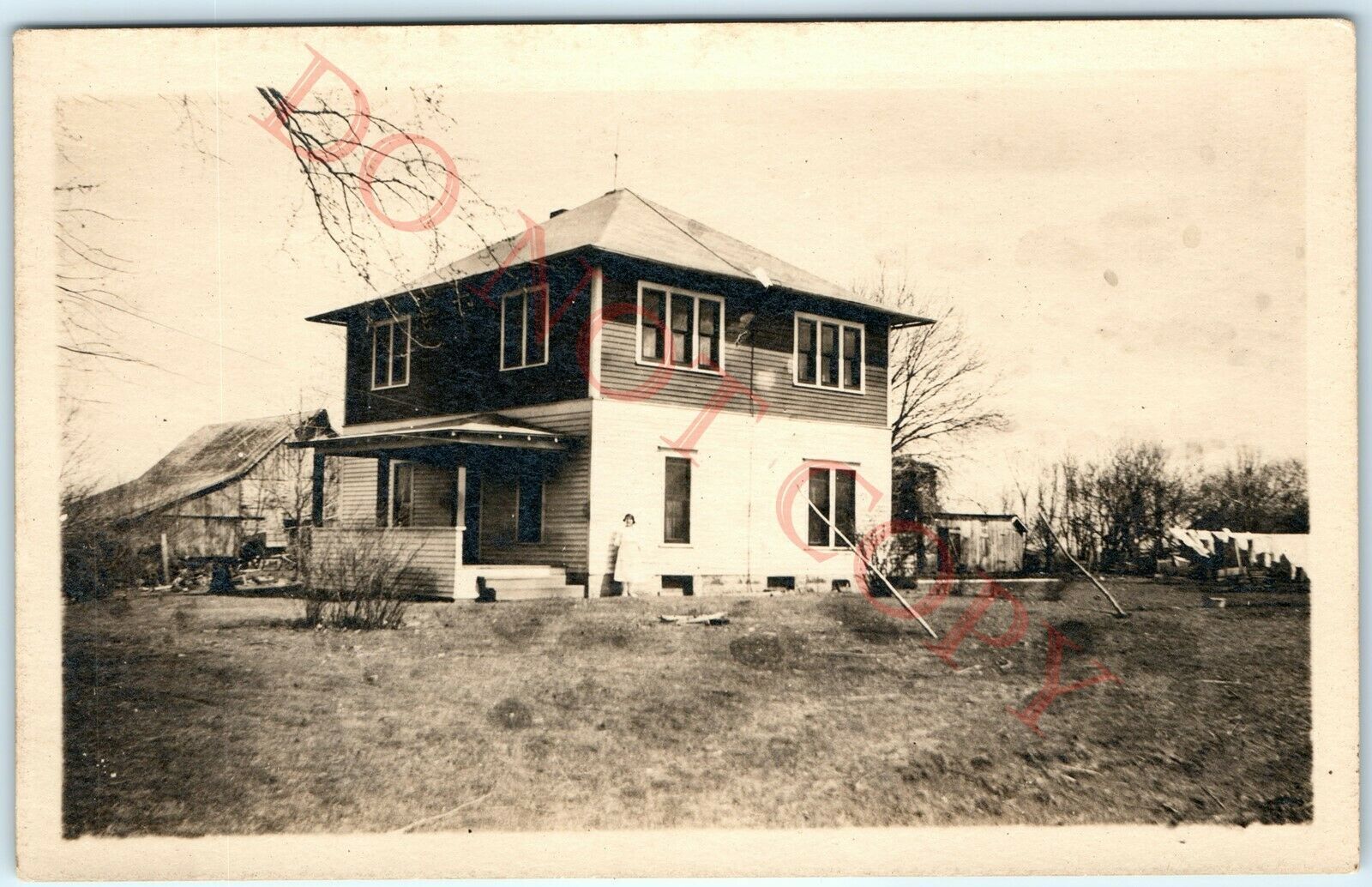 c1900s Farmhouse RPPC Acreage House Real Photo Home Postcard Barn Farm ...