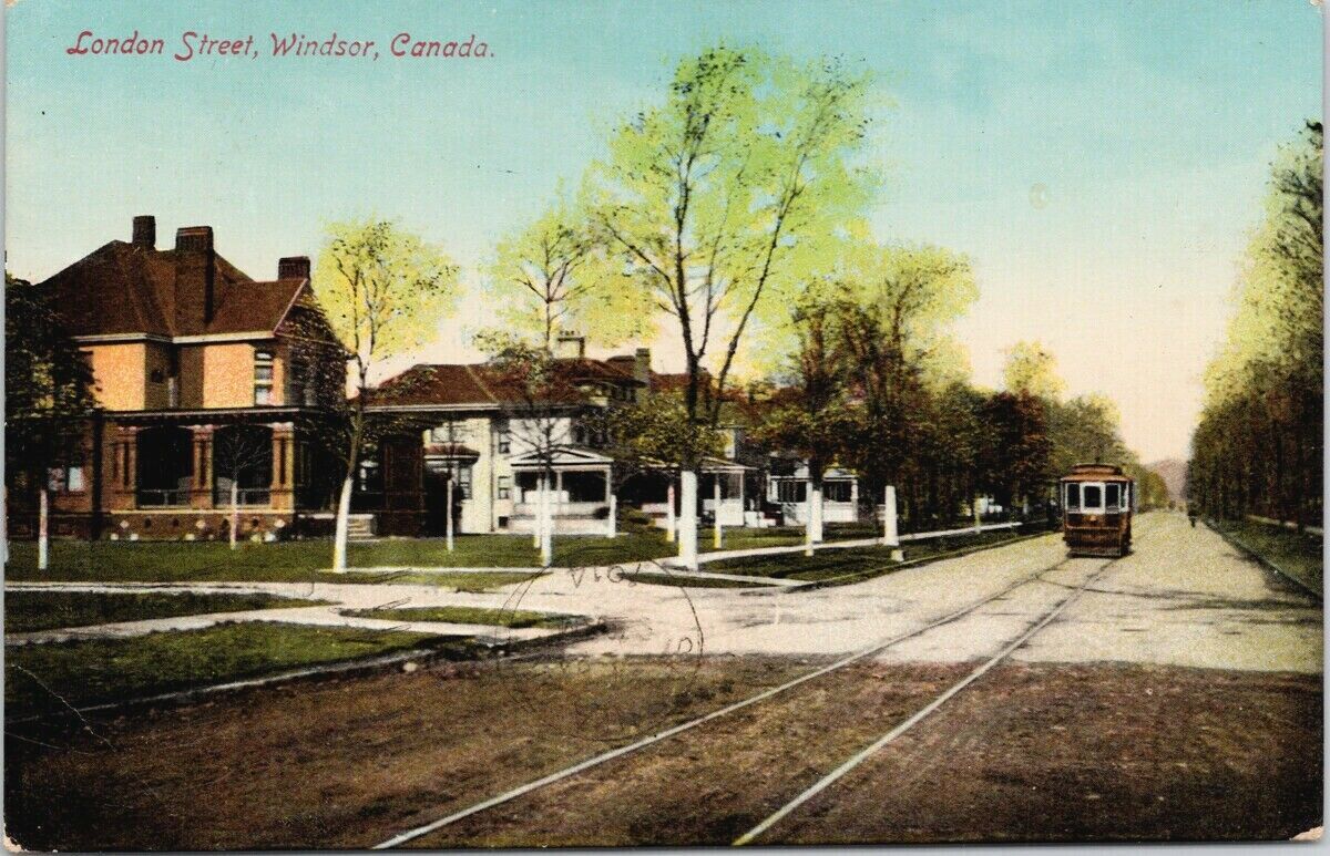 London Street Windsor Ontario Strretcard Tram c1914 Stedman Postcard ...