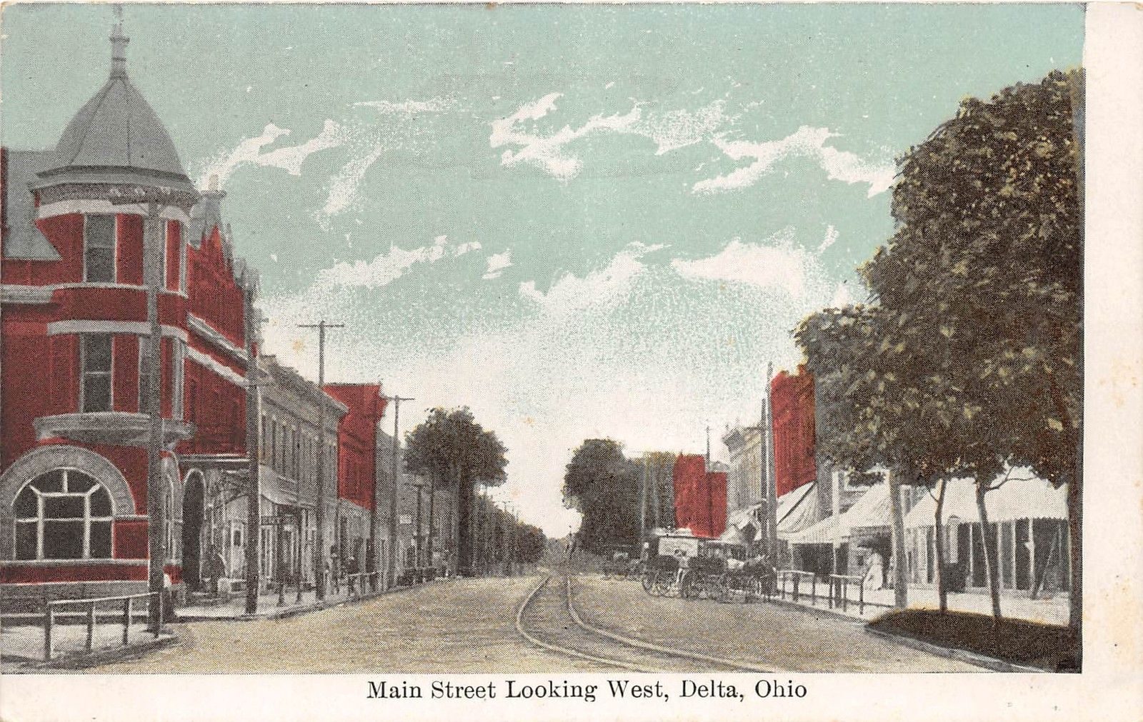 A57/ Delta Ohio Postcard Main Street Looking West Stores Wagons c1910 ...