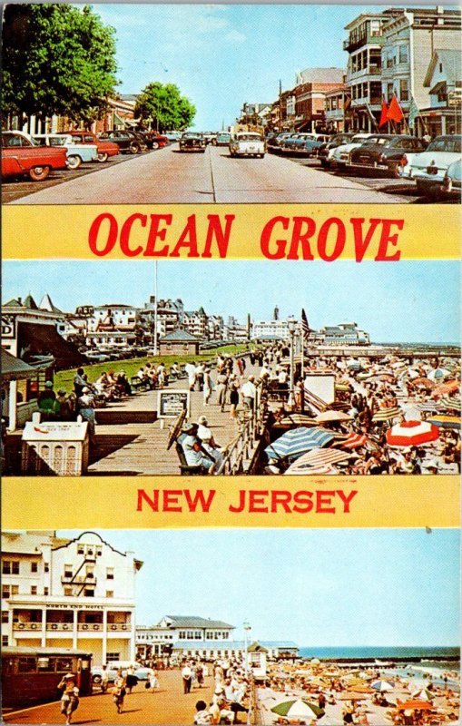 New Jersey Ocean Grove Split View Showing Main Street & Beach and ...