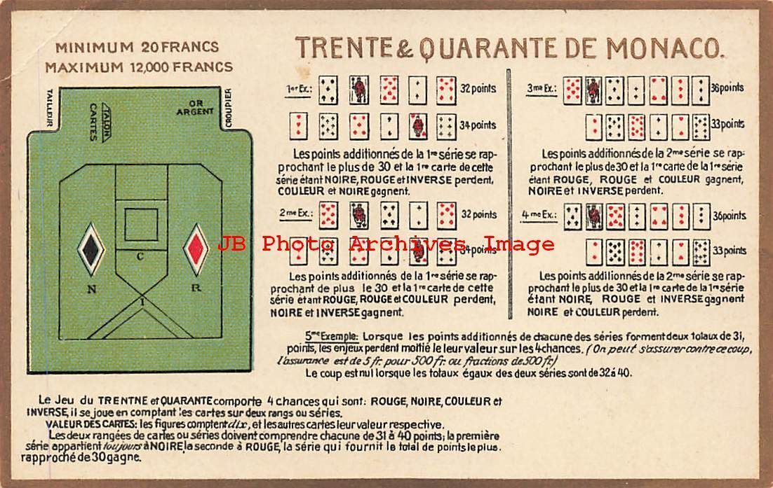 Monaco, Gambling, Playing Cards Game, Table Layout & Rules, Trente ...