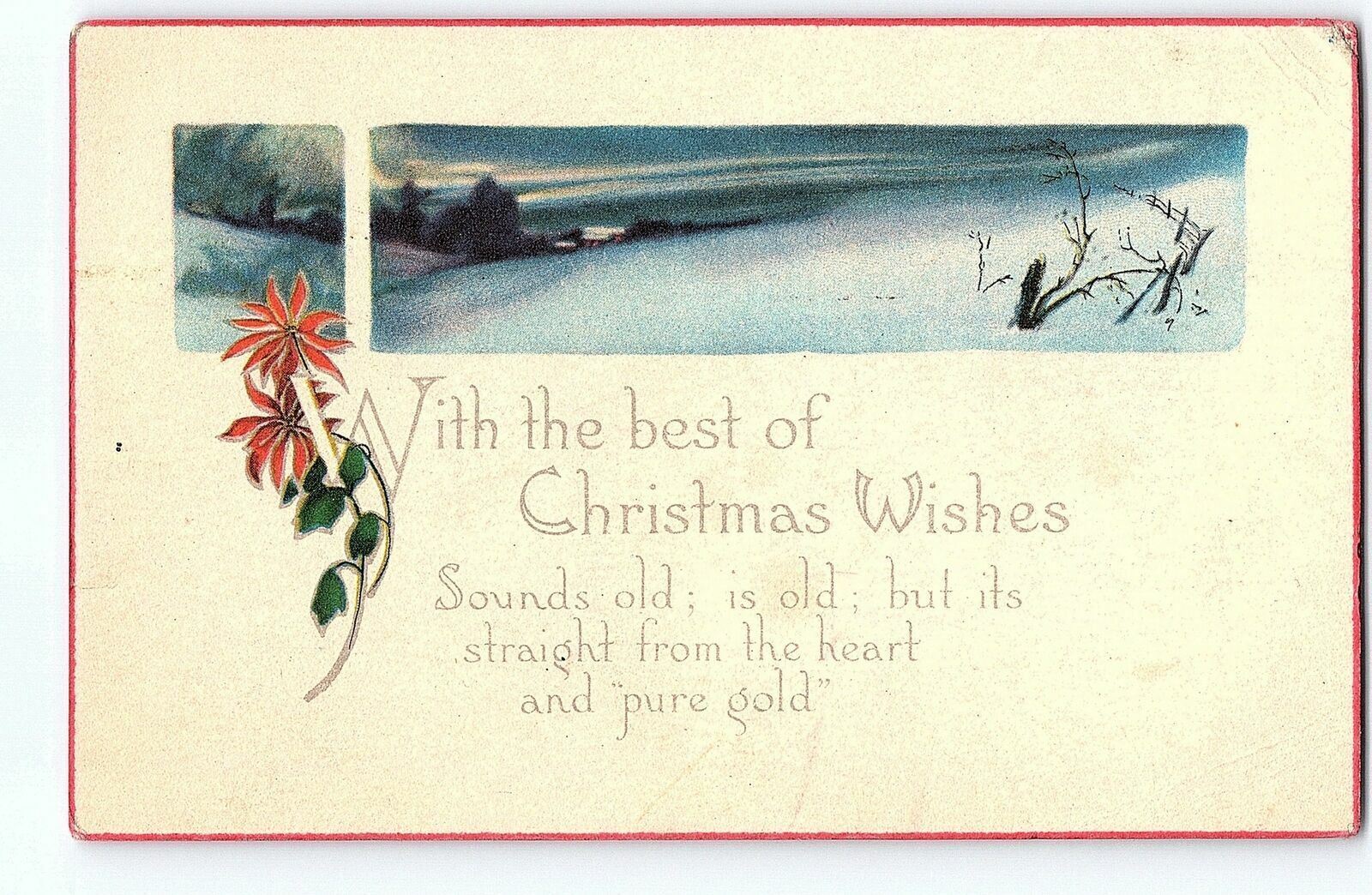 With the Best of Christmas Wishes Post Card Heavy Stock Red Lined ...