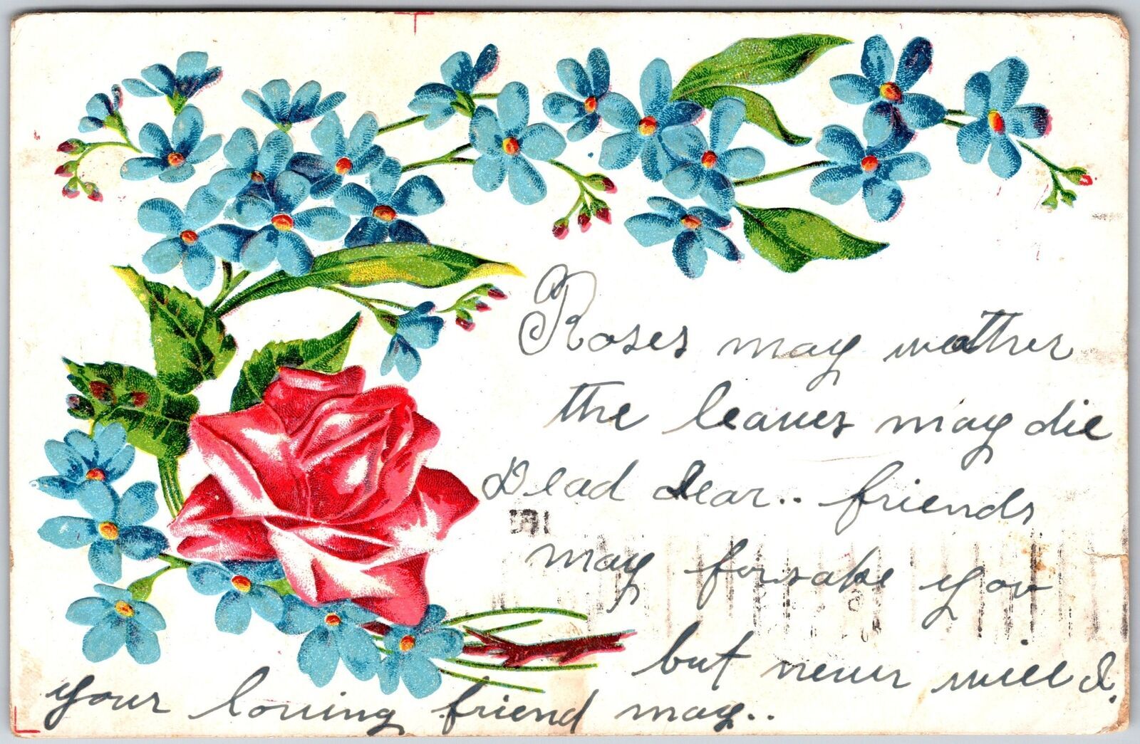 1911 Flower Rose Forget-Me-Nots Greetings & Wishes Card Posted Postcard ...
