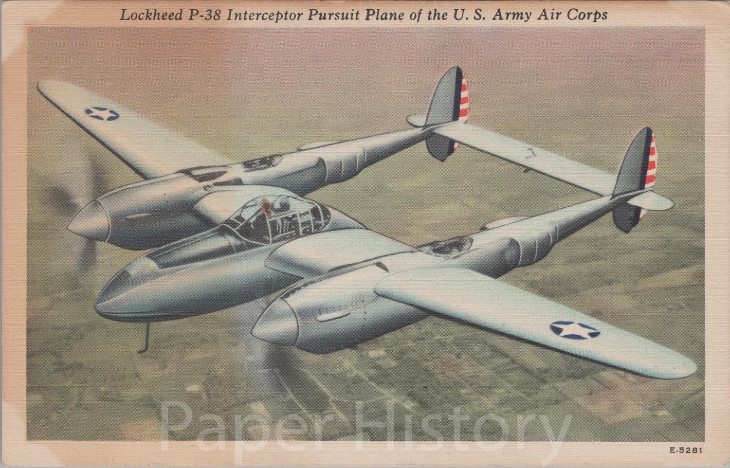 c. 1941 Lockheed P-38 Fighter Plane Postcard World War II US Army Air ...