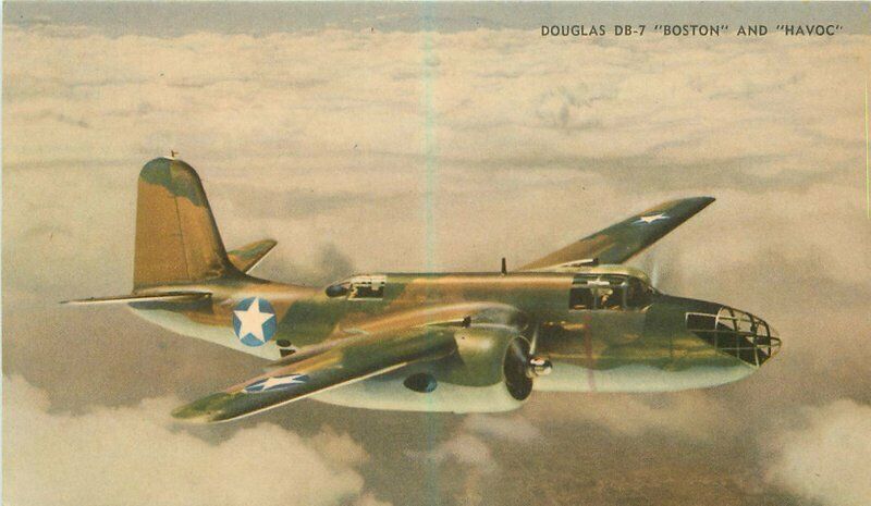 Aircraft Military Douglas DB7 Boston A20 Havoc 1940s Postcard in flight ...