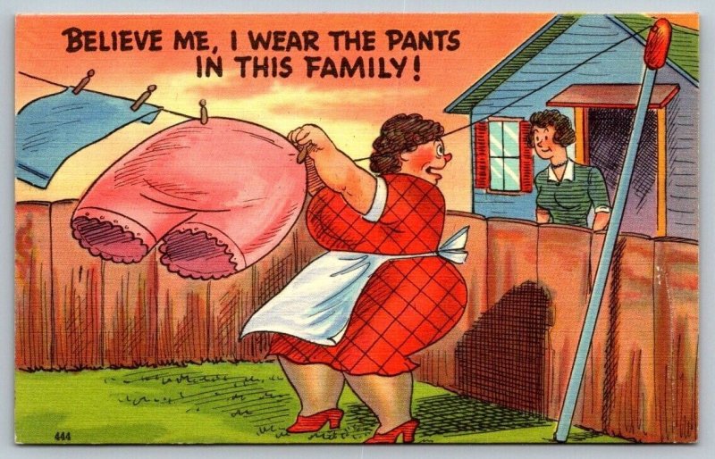 Vintage Cartoon Humor Linen Postcard - I Wear the Pants in The Family ...