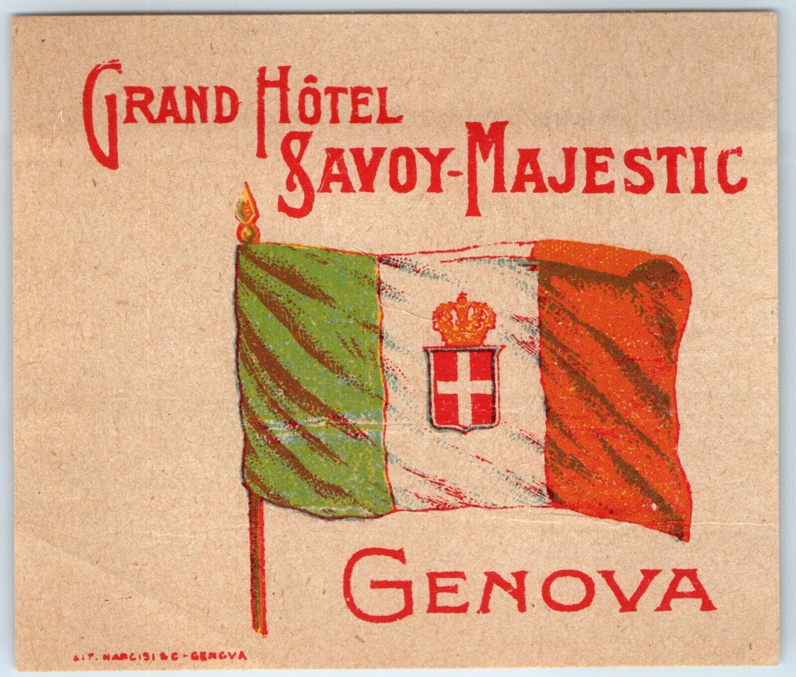 x2 LOT 1930s Genova Italy Luggage Label Grand Hotel Savoy-Majestic ...