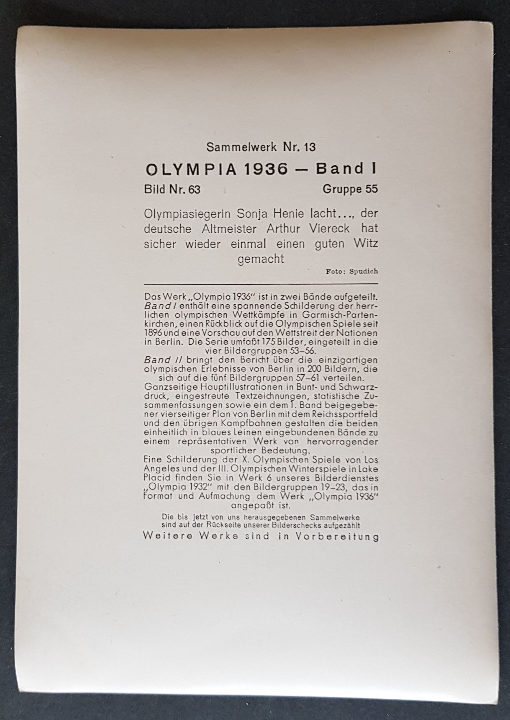 Rare Large Format Collector Photo Card 1936 Garmisch Olympics - Figure ...