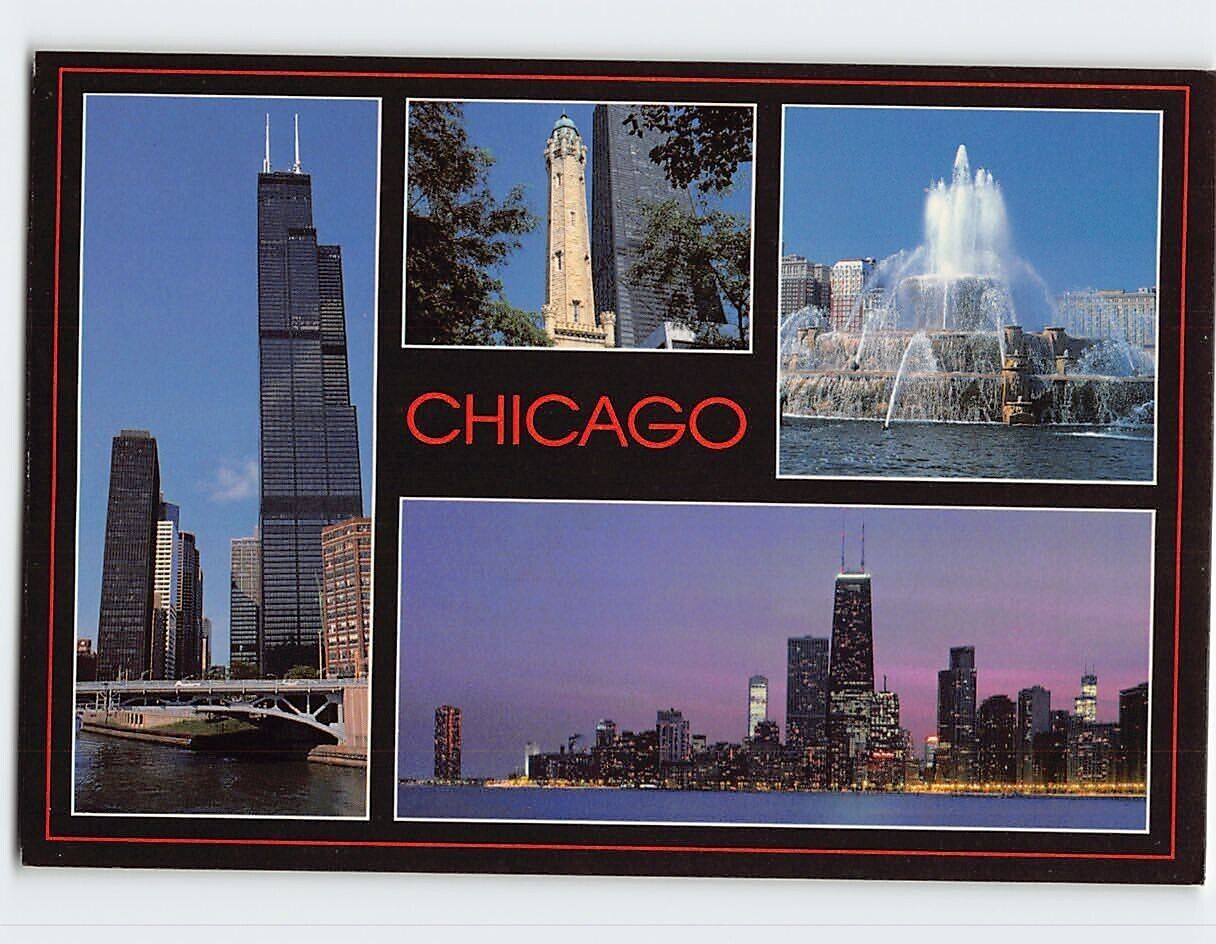 Postcard Sears Tower Water Tower Buckingham Fountain Skyline Chicago ...