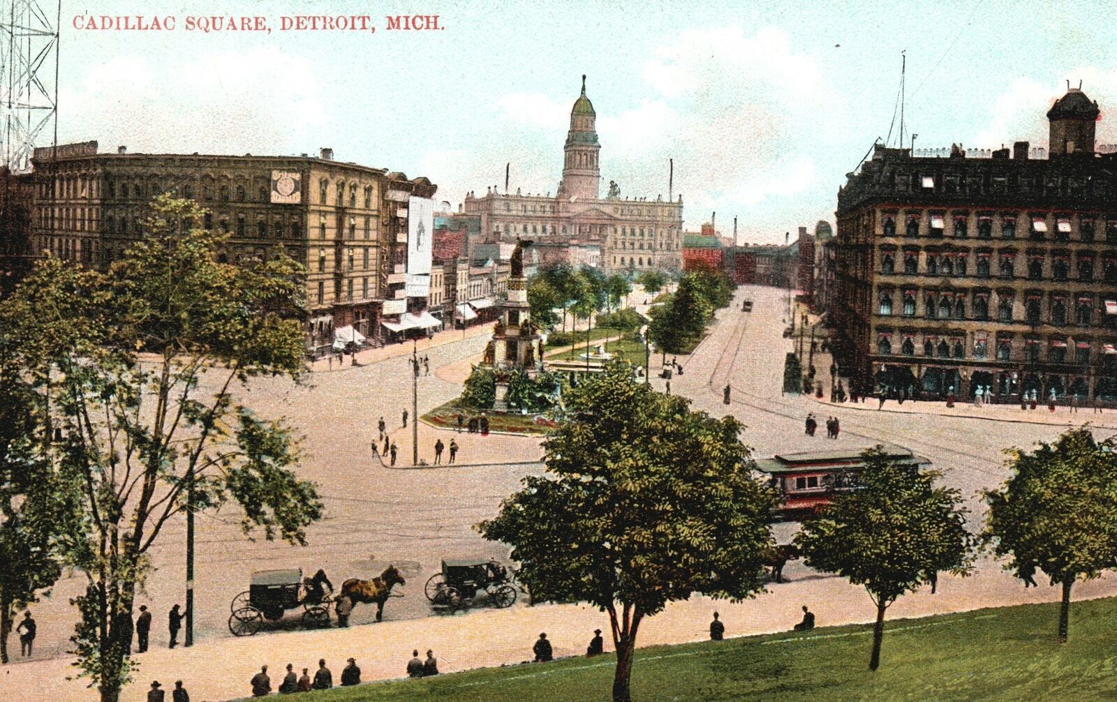 Vintage Postcard 1900's Cadillac Square Detroit Michigan W.G. Mac ...