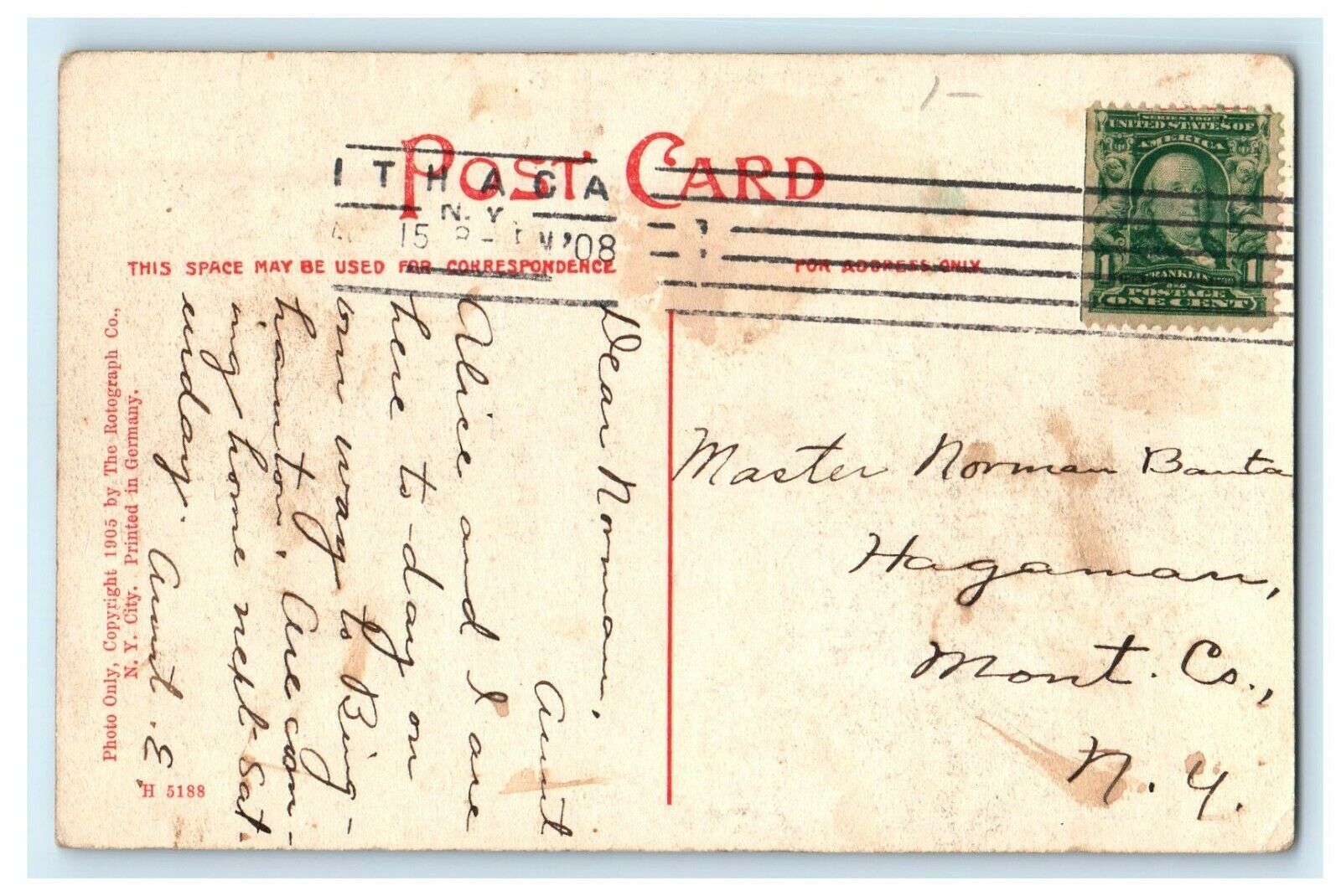 1908 Fall Creek Gorge Waterfalls Ithaca New York NY Handcolored ...