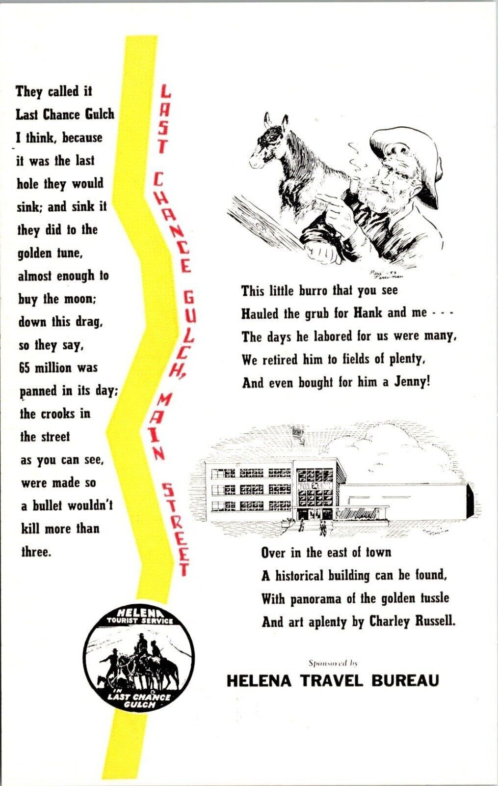 Last Chance Gulch Poem Helena Travel Bureau Montana Postcard Prospector ...