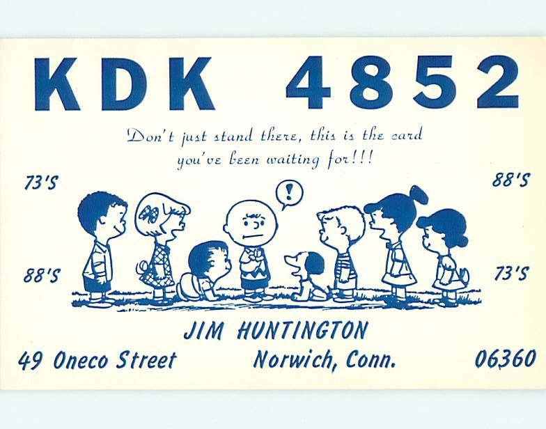 Peanuts CHARLIE BROWN & SNOOPY - QSL CB HAM RADIO CARD Norwich CT t8690 ...