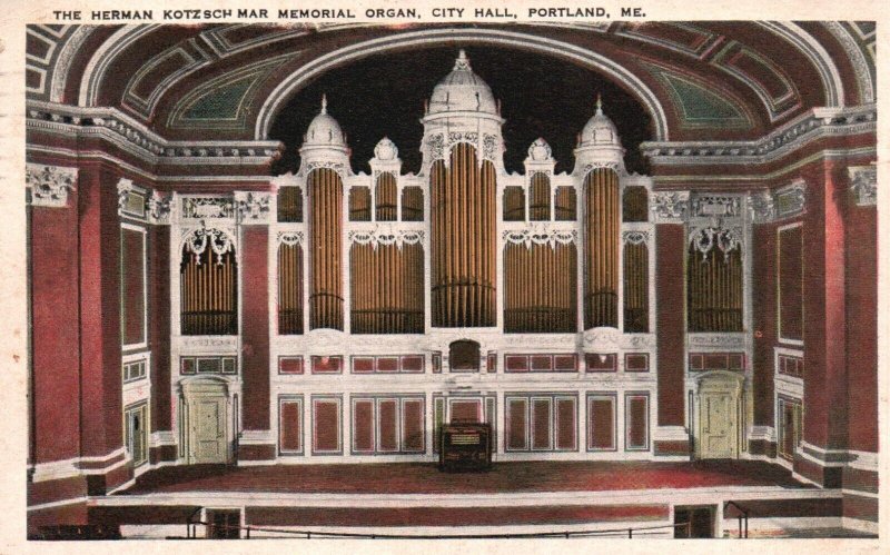 Postcard ME Portland Herman Kotzschmar Organ City Hall 1920s Vintage PC ...