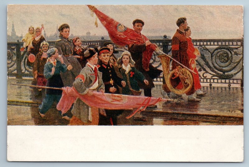 1951 SOVIET PIONEERS with red Flag THEY SAW STALIN Propaganda USSR ...