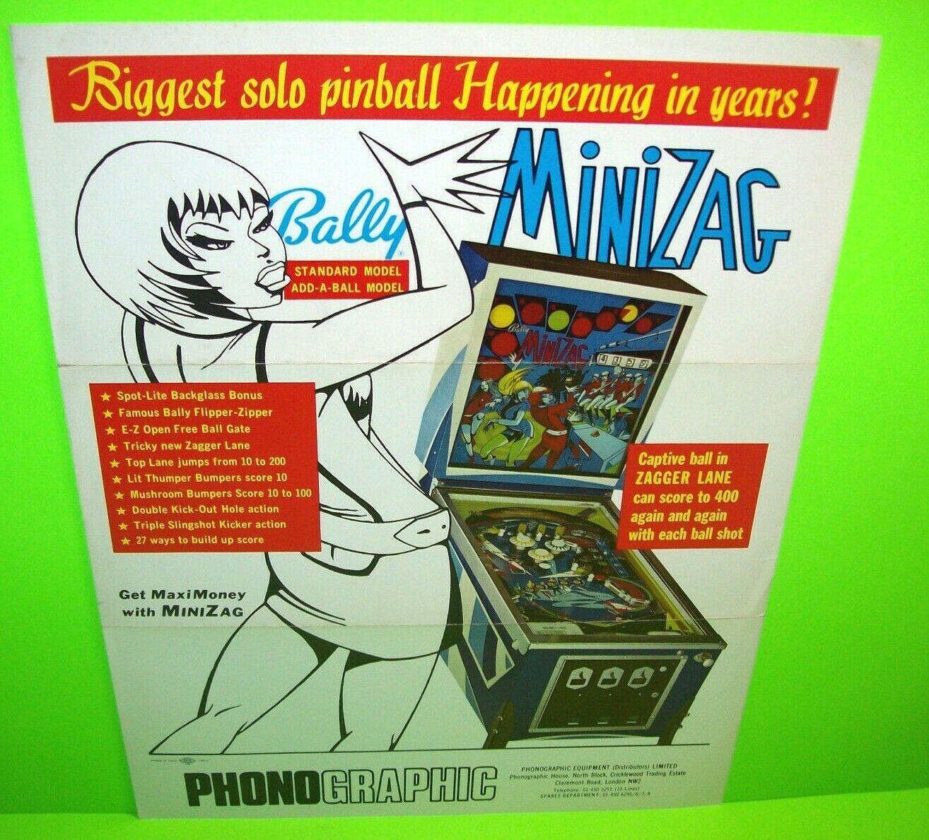 MiniZag Pinball Machine FLYER Original 1968 Artwork Groovy Mod Vintage ...