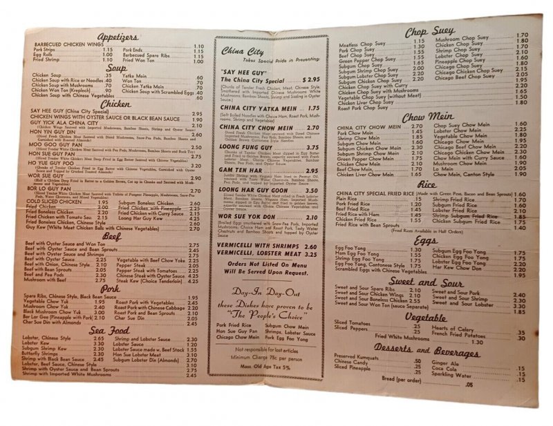 Early 1950s China City Restaurant Menu & Take Out Menu Brookline ...