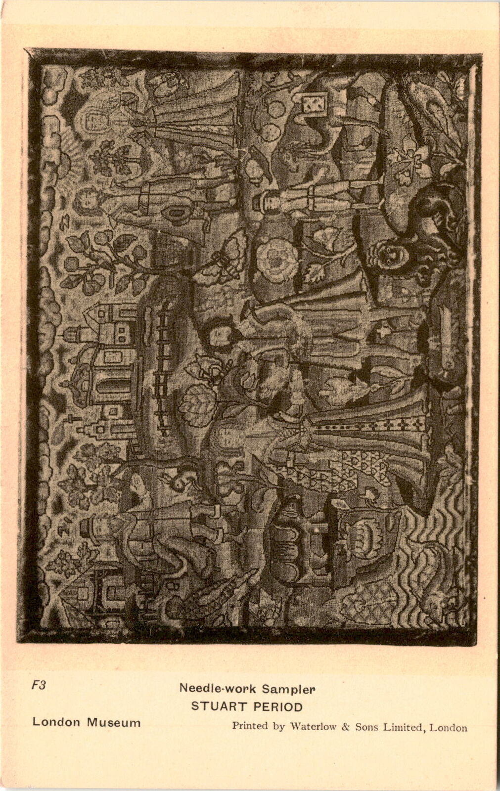 needle-work sampler Stuart period London Museum Waterlow Postcard ...