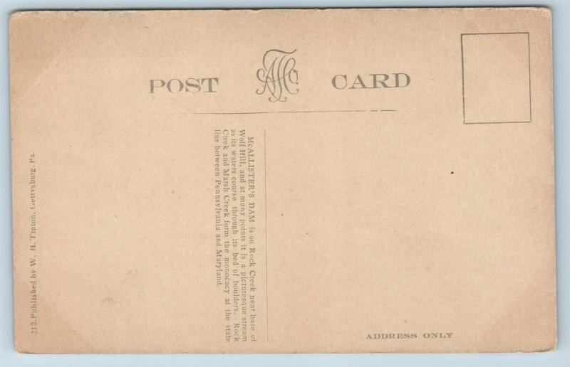 Postcard PA Gettysburg McAllister's Dam on Rock Creek c1909 View I24 ...