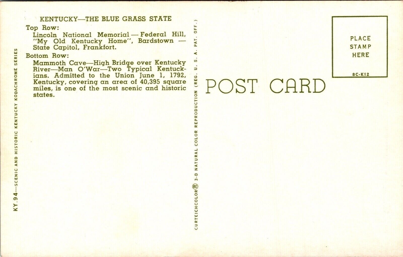 Kentucky Bluegrass State Map Multi View Mammoth Cave Horse Capitol DB ...