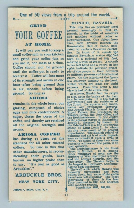 1880's-90's Arbuckle Bros. Ariosa Coffee Munich Bavaria P183 | Ephemera ...