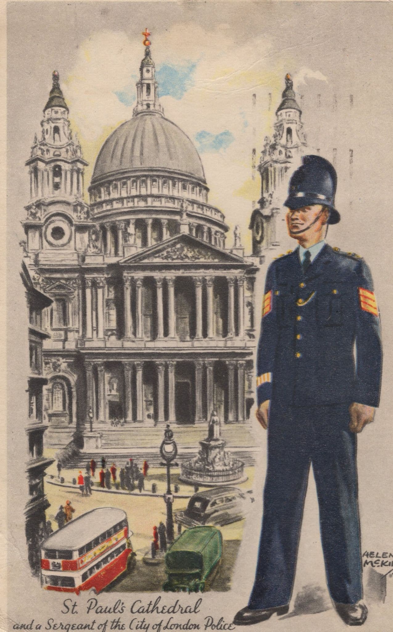 St Pauls Cathedral London Policeman Police Uniform Bus Old Postcard ...