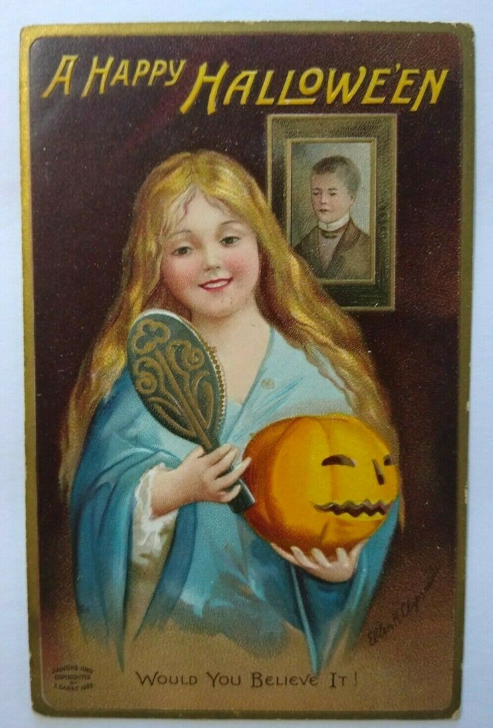 Vintage Halloween Postcard Ellen Clapsaddle Mirror Girl JOL S Garre ...