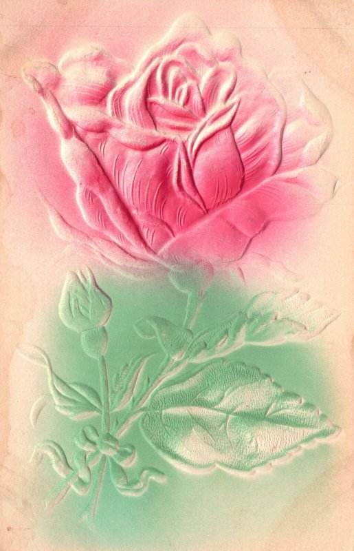 Vintage Postcard Pink Rose Flower Embossed Card Greetings And Wishes ...