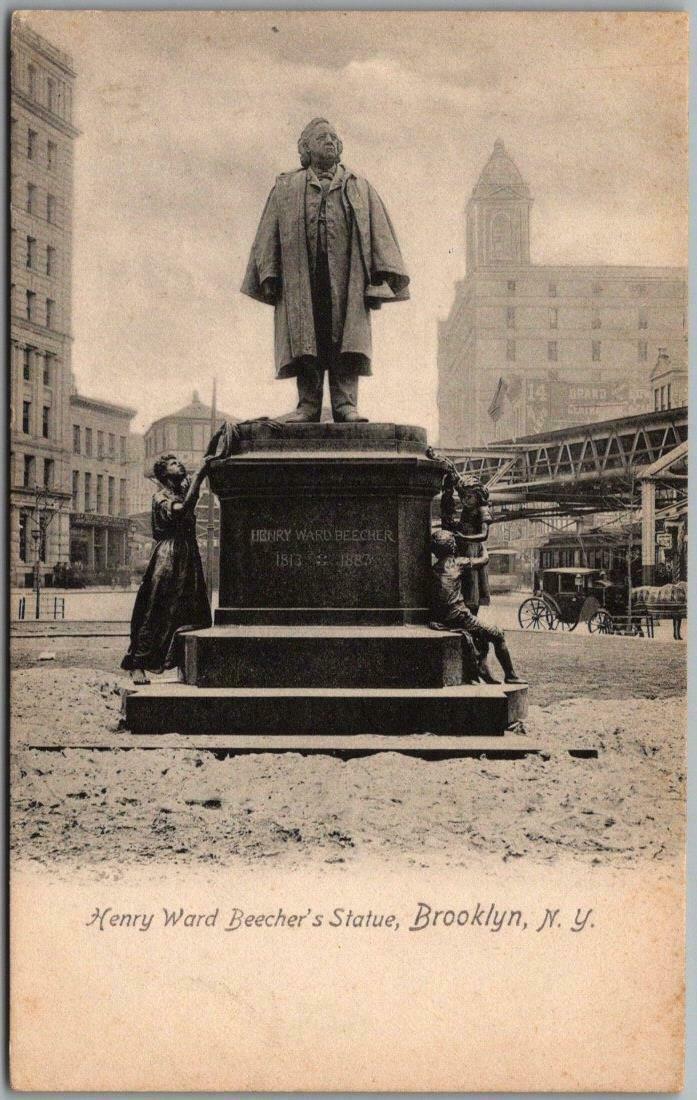 BROOKLYN, New York Postcard "Henry Ward Beecher's Statue" Street View ...