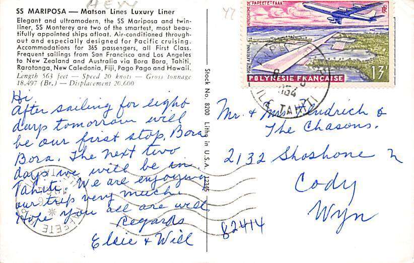 SS Mariposa Matson Lines Ship | Topics - Other, Postcard / HipPostcard