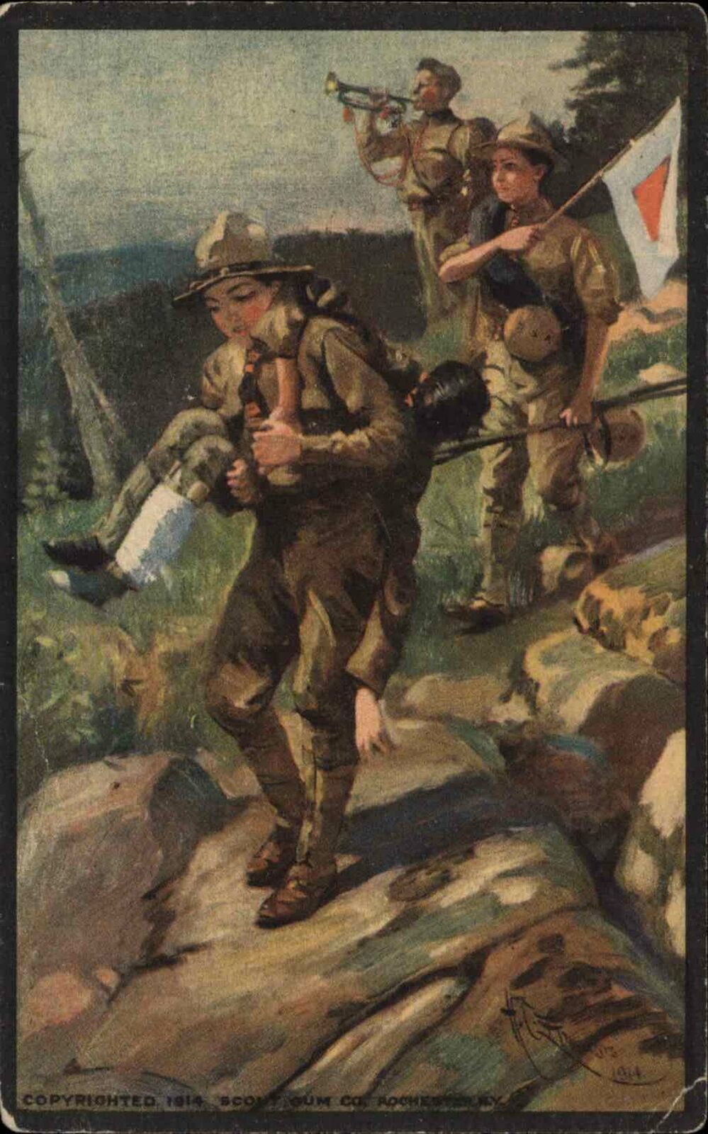 Boy Scouts Art Rescuing Injured Boy on Mountain TOTING #9 c1915 ...