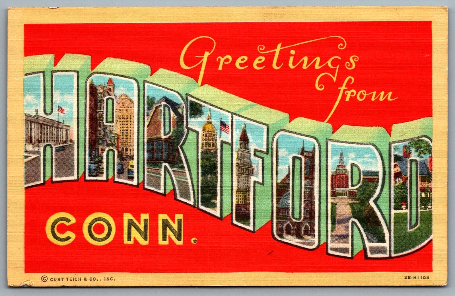 Postcard Hartford CT c1943 Greetings from Hartford CT Large Letter ...