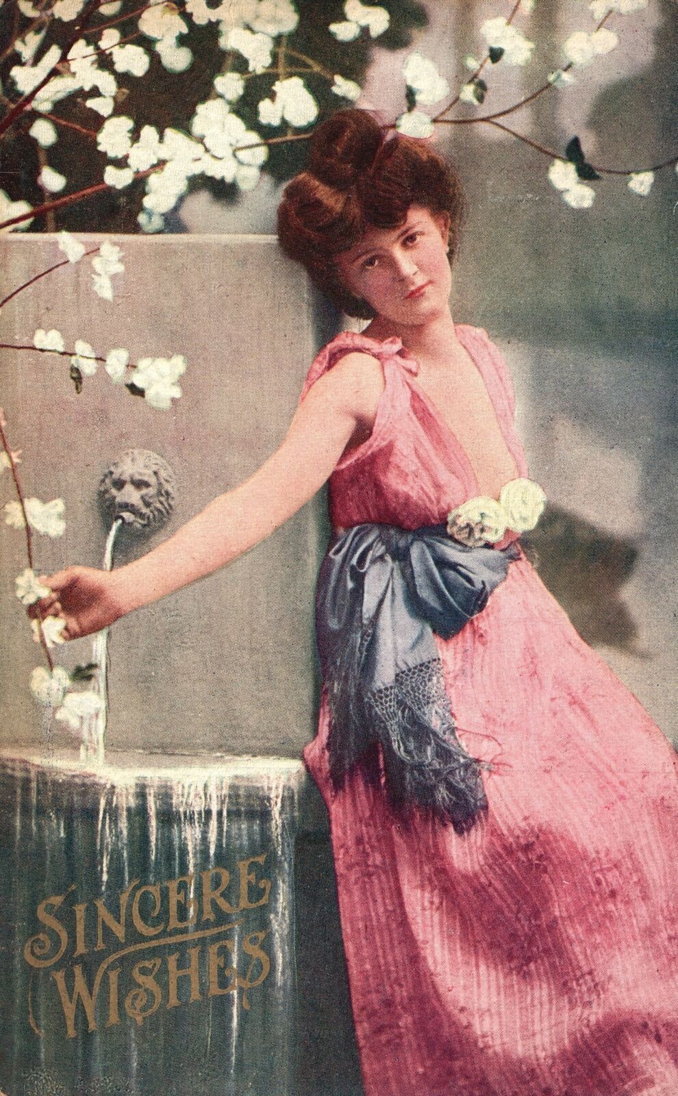 Vintage Postcard 1908 Beautiful Lady in Pink Dress Sincere Wishes ...