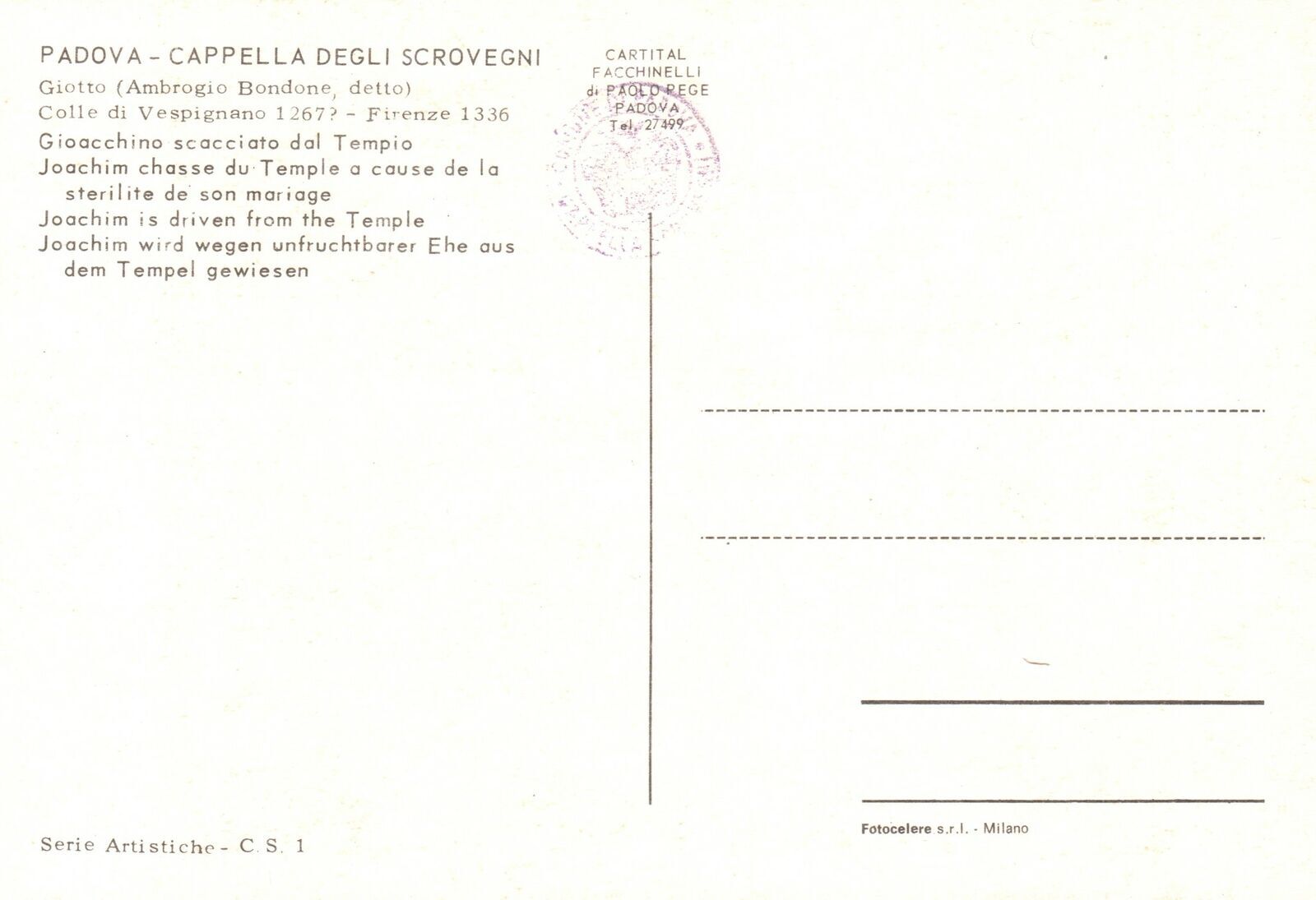 Postcard Joachim Is Driven From The Temple Padova Capella Degli ...