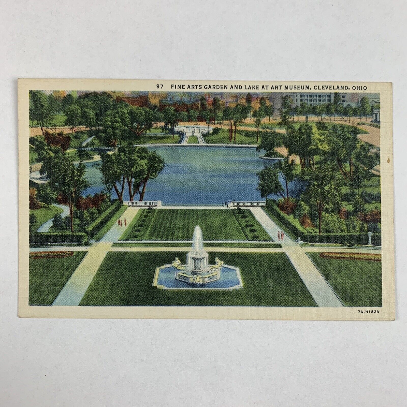 Postcard Ohio Cleveland OH Fine Arts Garden Lake Art Museum 1940s Linen ...